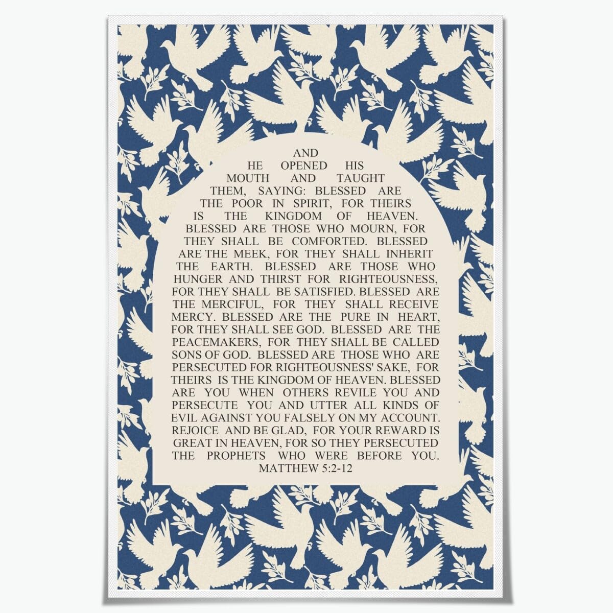 Amazon.com: Beatitudes Christian Wall Art, Blue White Bird Canvas ...