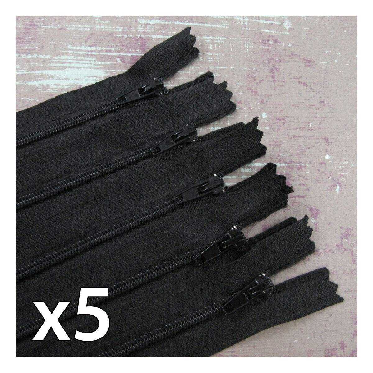 5 Pack x Closed END No.3 Nylon ZIPS *24 Colours* Zipper Sewing (Black x ...