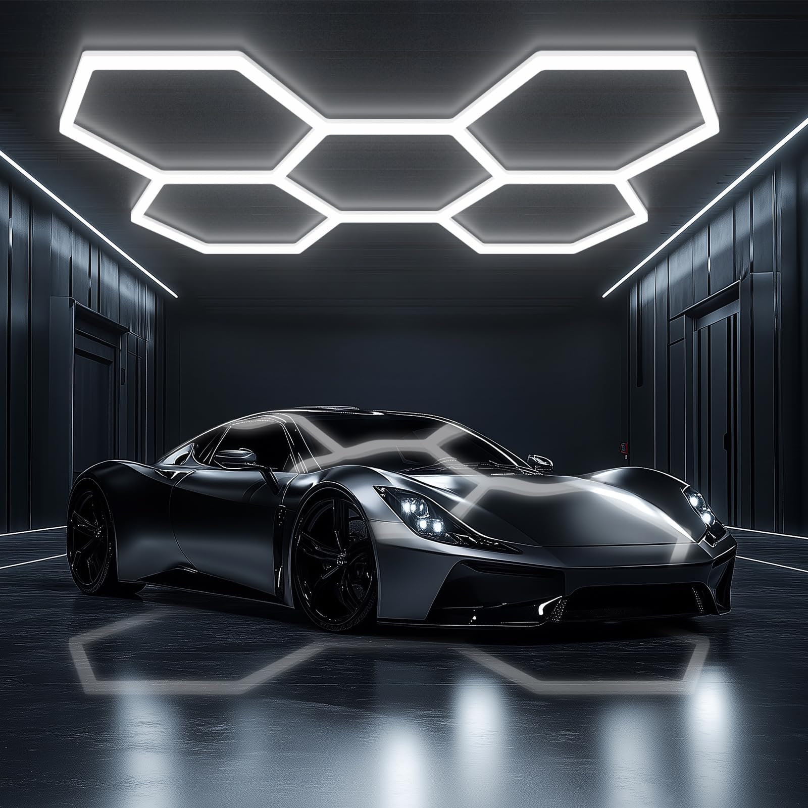 ALLYES Hexagon LED Garage Lights, 24000LM 5000K 200W Honeycomb LED Ceiling, Upgraded Wider Size ...