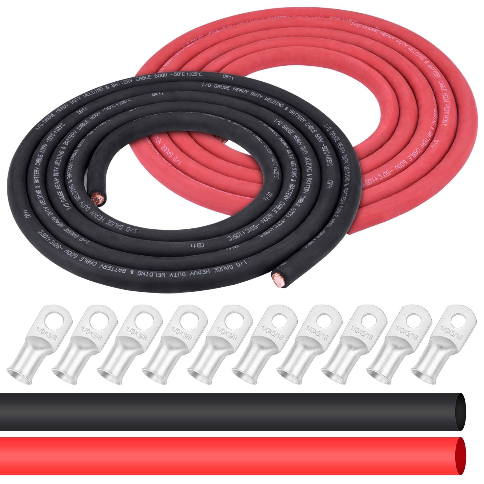 Snapklik.com : iGreely 1/0 AWG Gauge Wire 10 Ft Black + 10 Ft Red ...