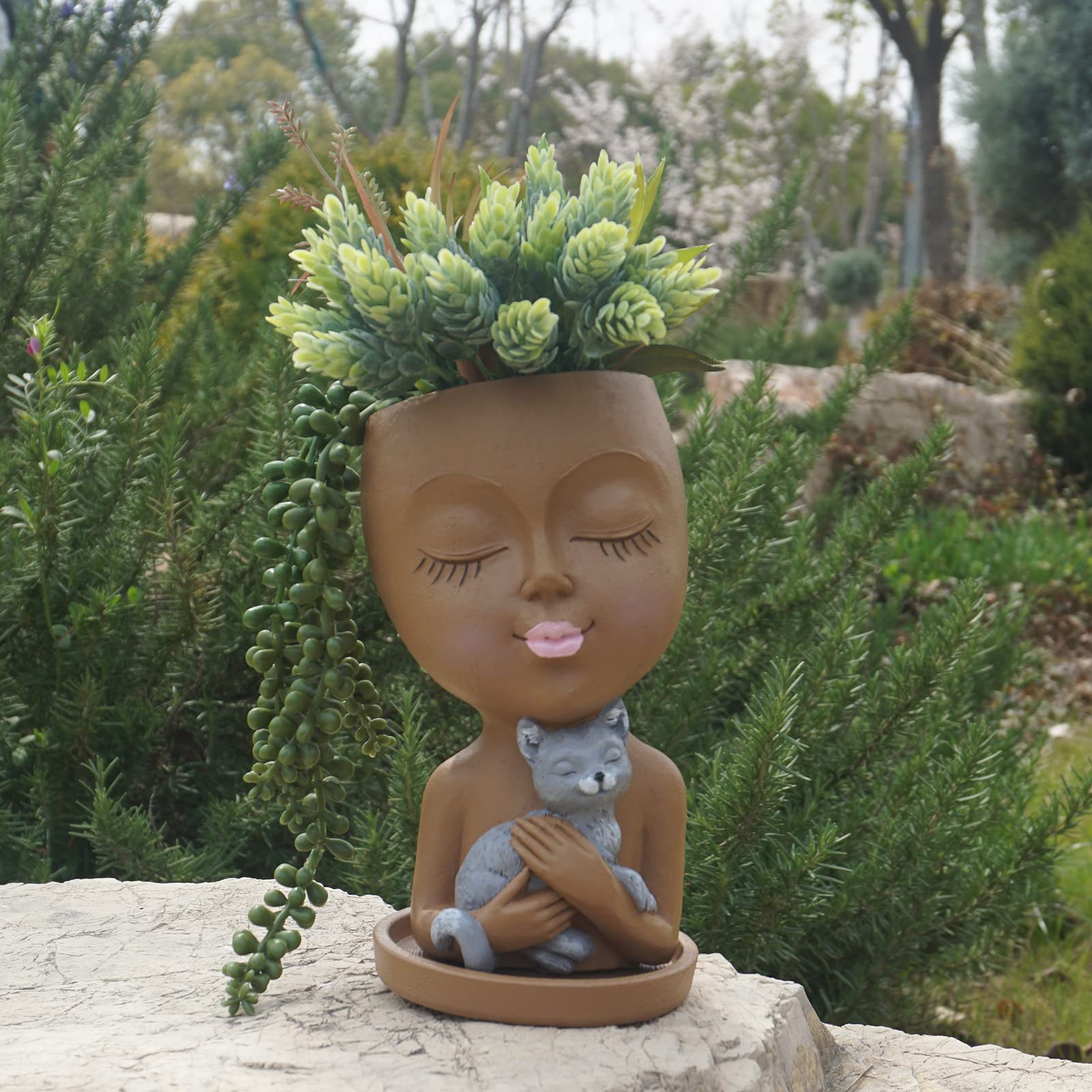 PFIMIGH Face Planters Pots, Resin Head Planters with Drainage Hole and ...