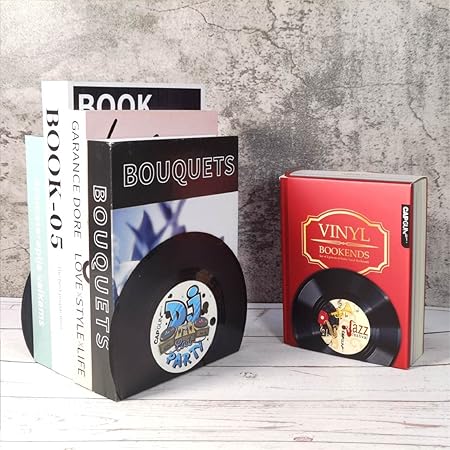 Amazon.com: VinBee Retro Vinyl Bookends Black Record Book Ends Classic ...