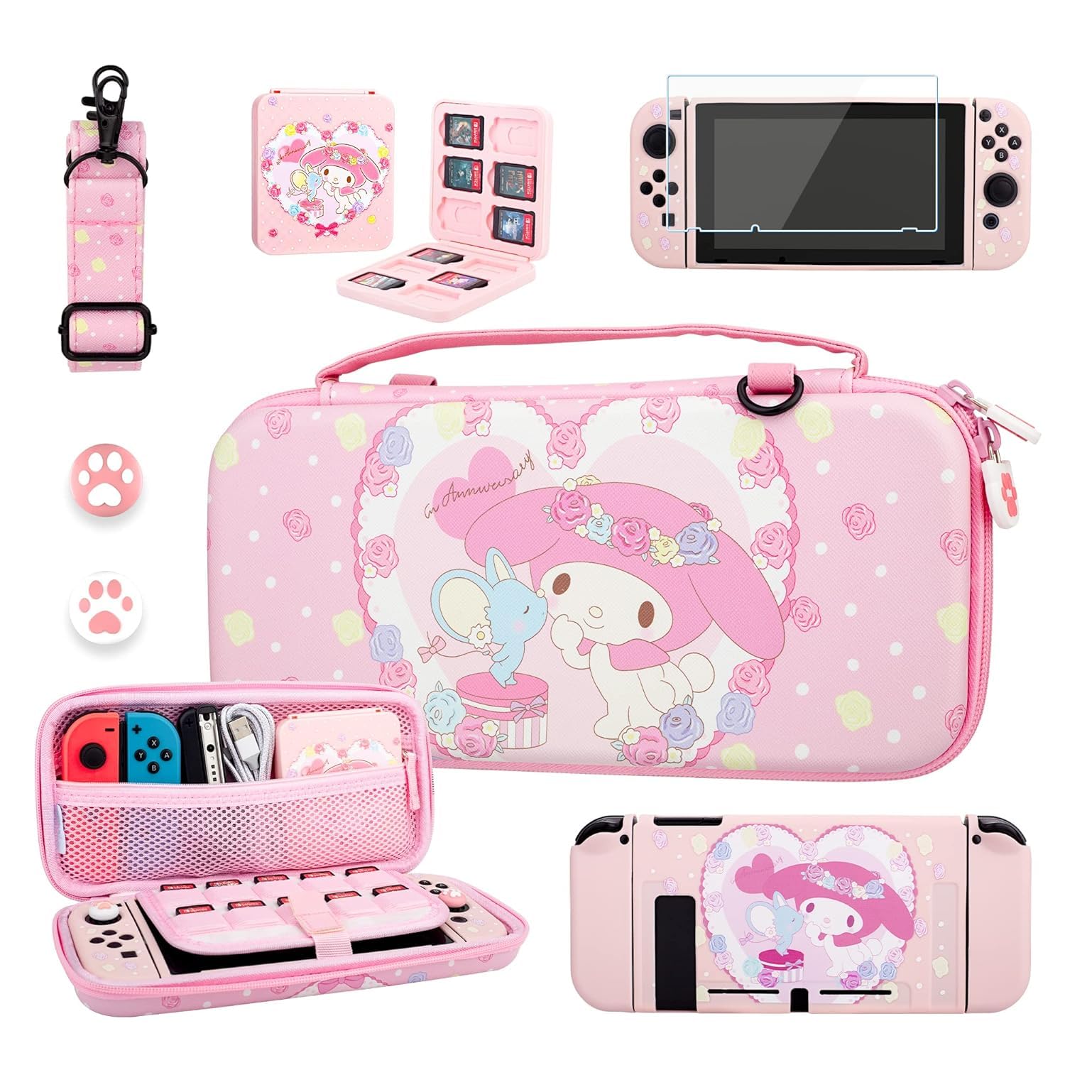Amazon.com: RHOTALL Cute Bunny Carrying Case for Nintendo Switch, Pink ...