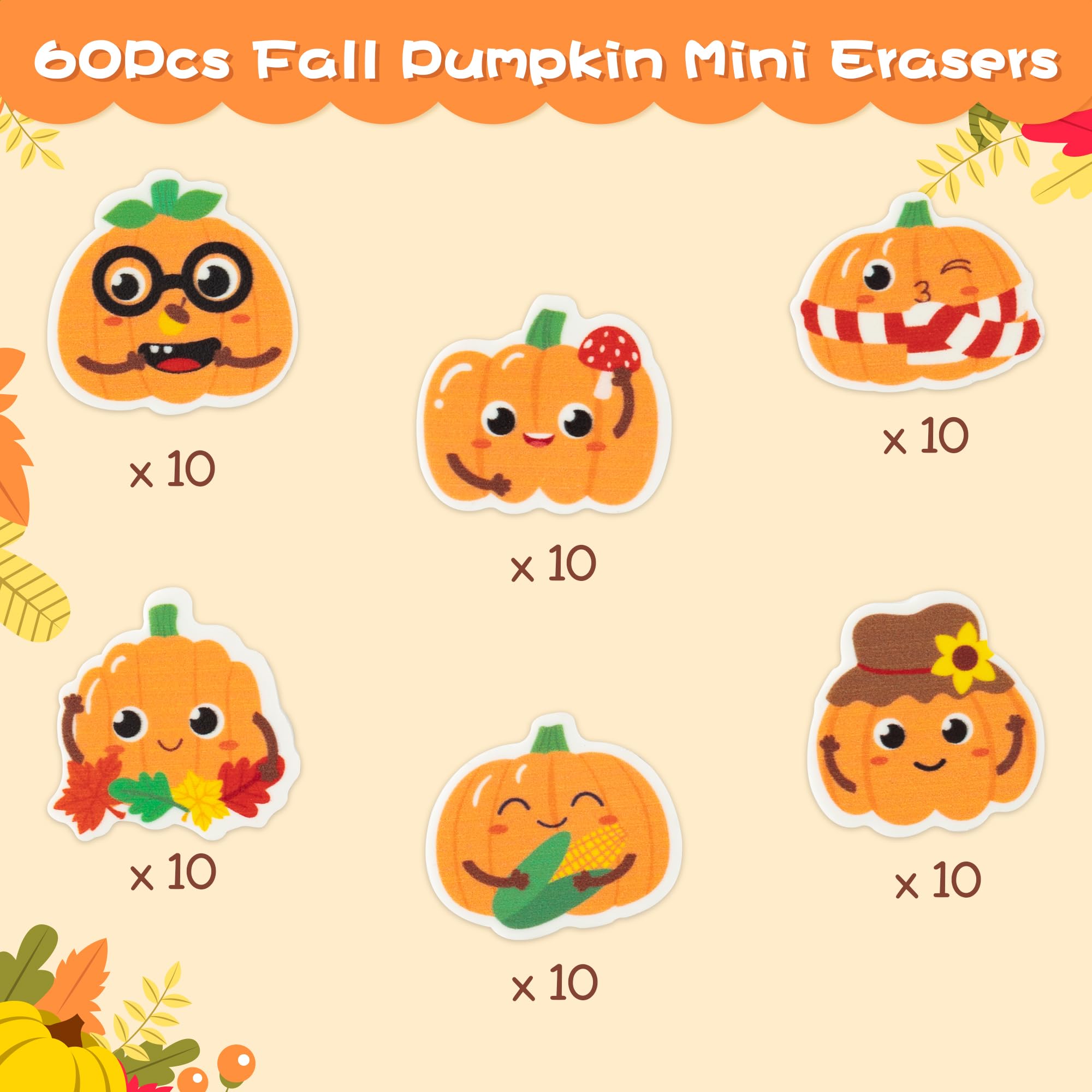 Snapklik.com : Fall Pumpkin Mini Eraser For Kids - 60Pcs Bulk Novelty ...