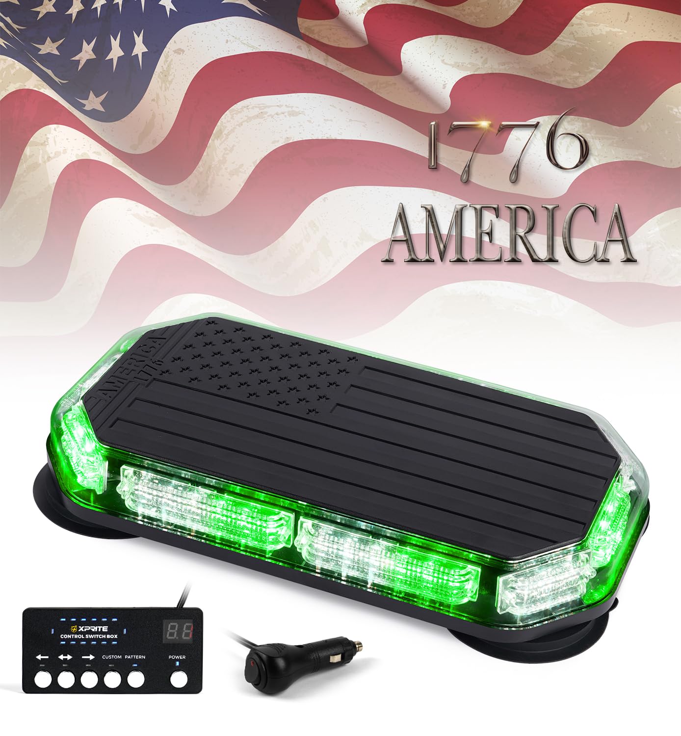 Snapklik.com : White Green Rooftop Emergency Strobe Light Bar, US Flag ...