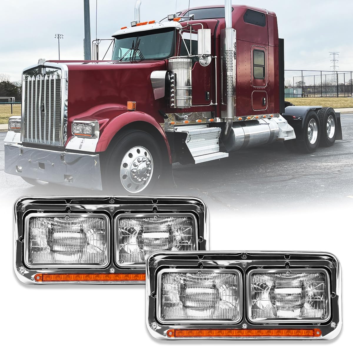 Kenworth W900 Headlights 12V 24V 4x6 Inch LED H4 Headlight Led Work