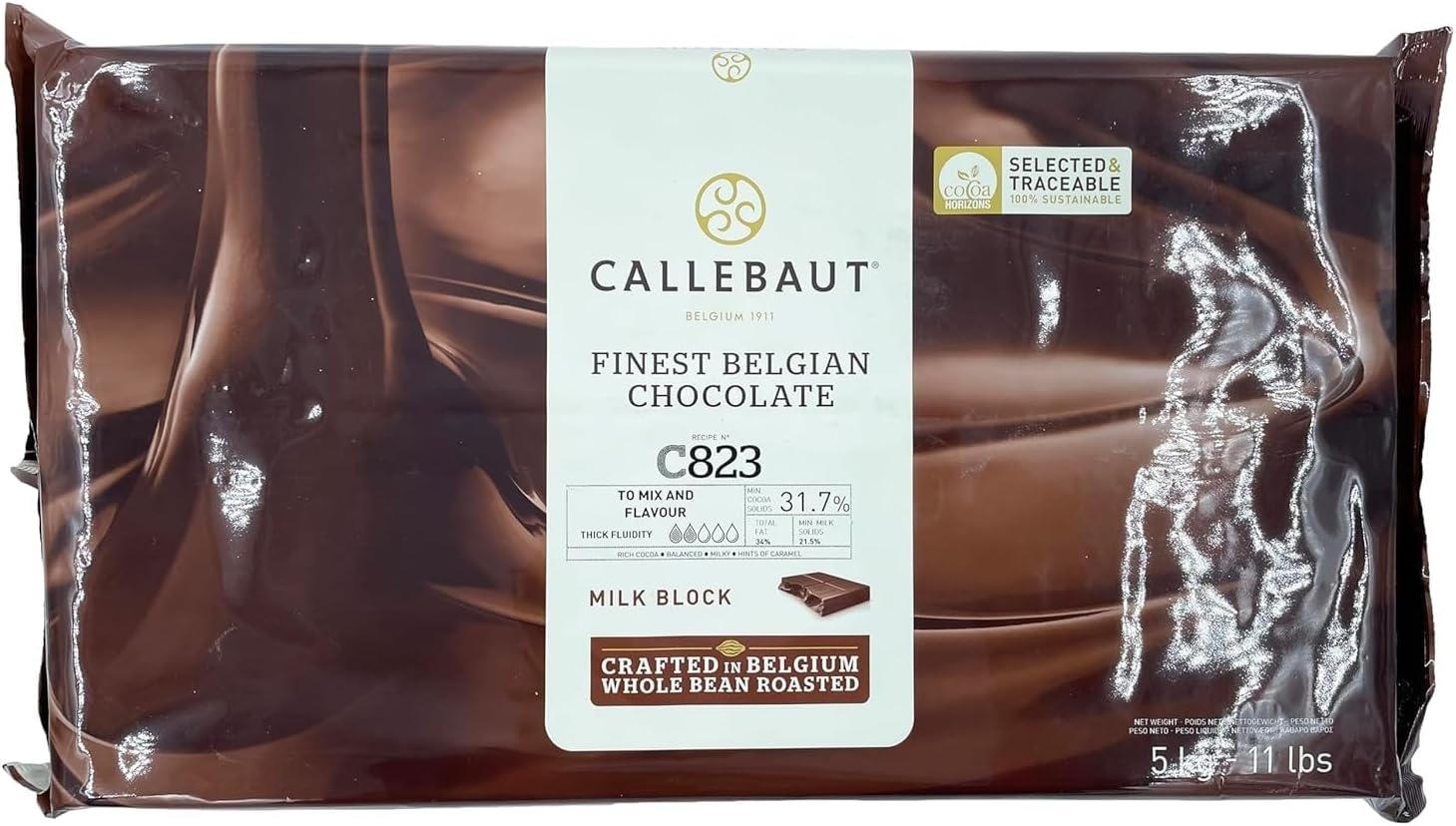 Amazon.com : Callebaut C823 Milk Chocolate Block - 11.02lb (5kg) - 31.7 ...