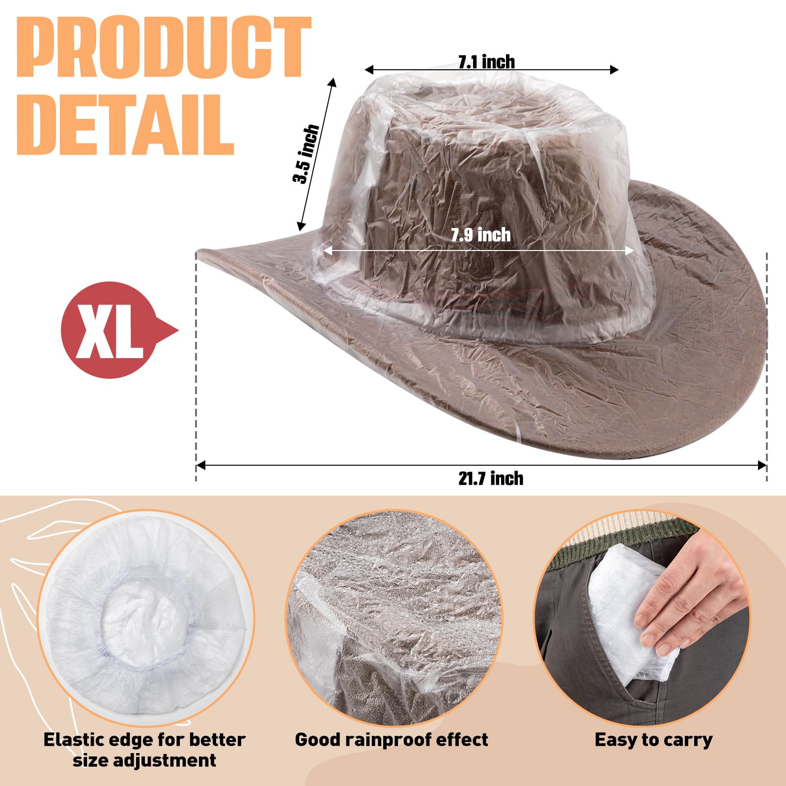 Snapklik.com : 3 PCS XL Plastic Rain Covers, Transparent Cowboy Hat ...