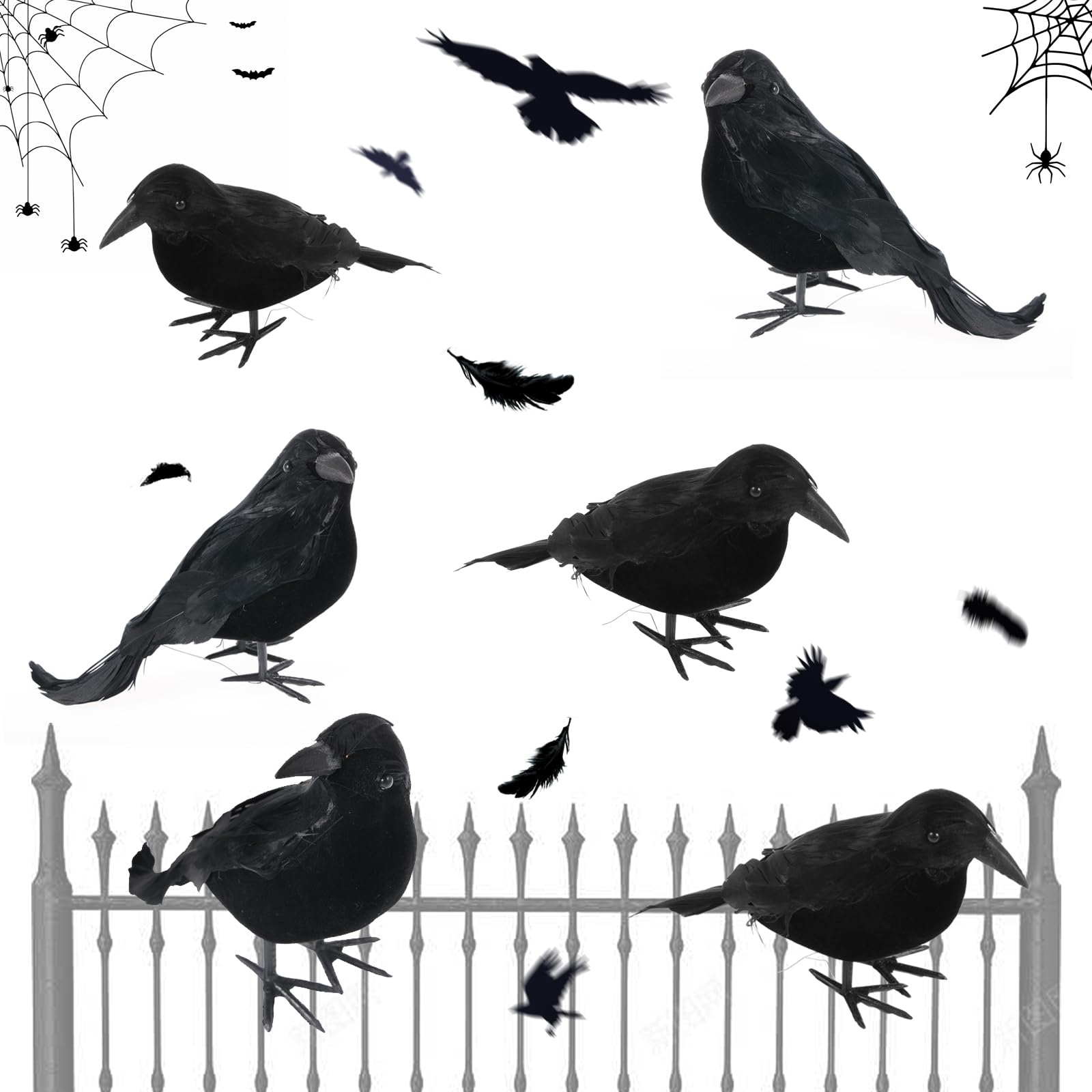 6 Pcs Halloween Crows, Realistic Ravens, Ghost Black Feather Crow Bird ...