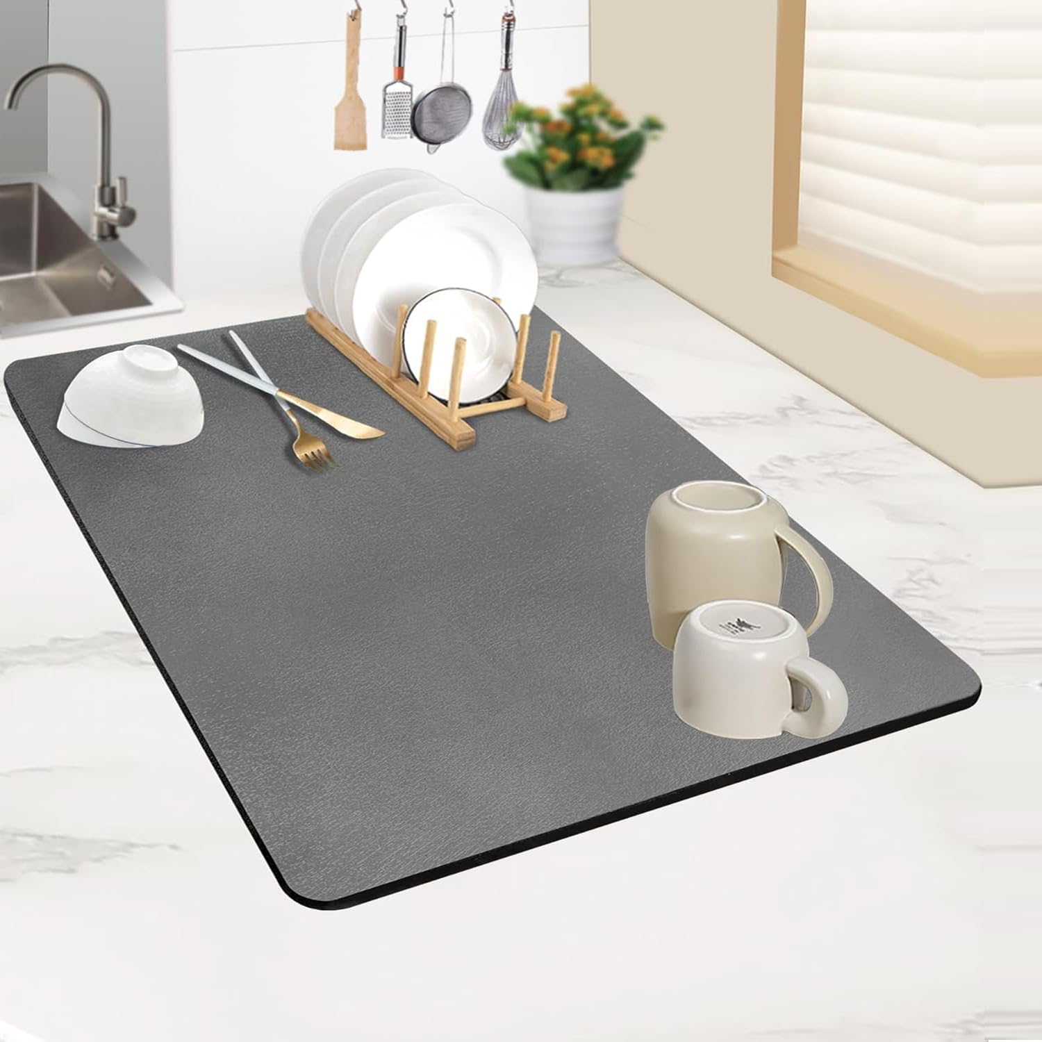 Dish Drying Mat for Kitchen Counter, 16"x20" Heat Resistant Drainer ...