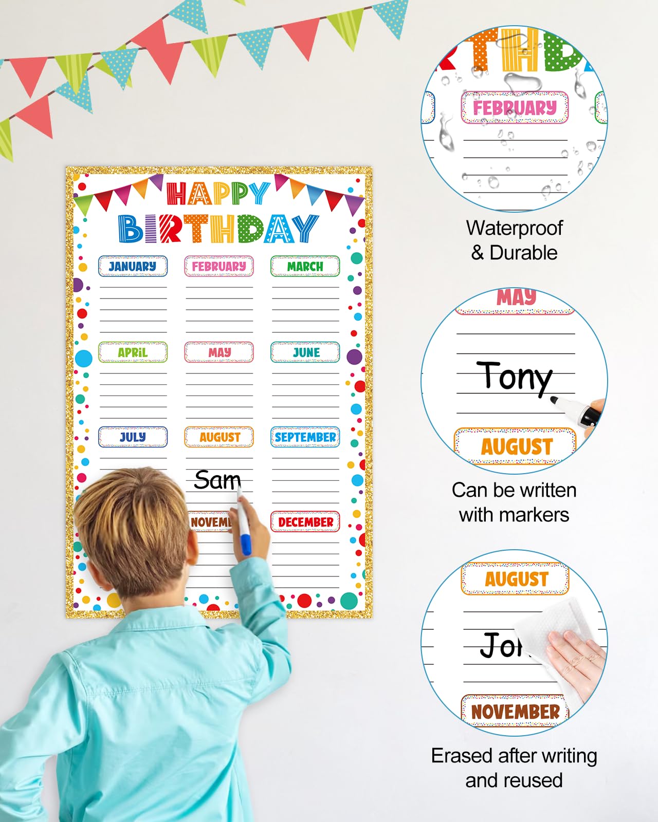 Snapklik.com : Confetti Happy Birthday Poster Chart - Watercolor Dots ...