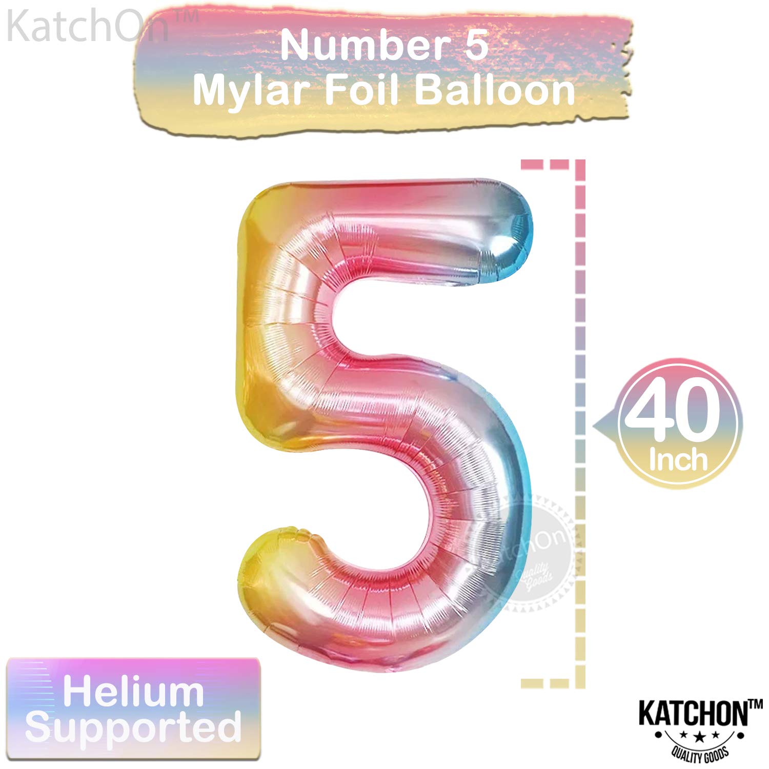 Snapklik.com : KatchOn Giant Rainbow Number 5 Balloon - 40 Inch 5th ...