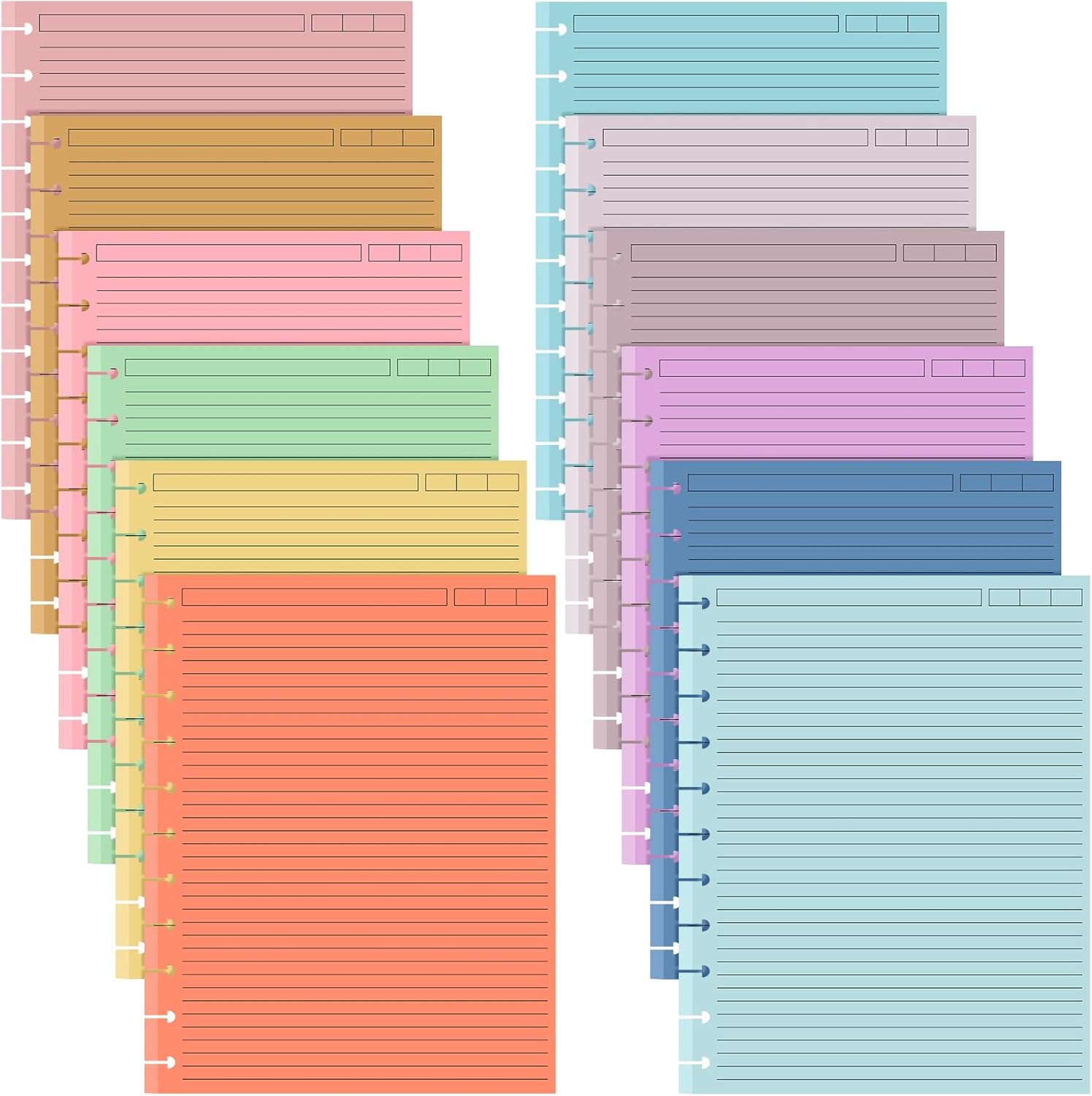 Amazon.com : PerKoop 12 Pack 480 Sheets Colored Discbound Refill Paper ...