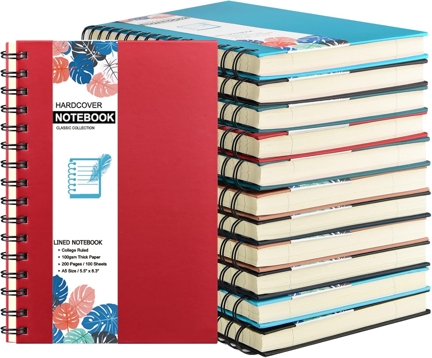 Amazon.com : 12 Pack A5 Hardcover Spiral Notebook College Ruled ...