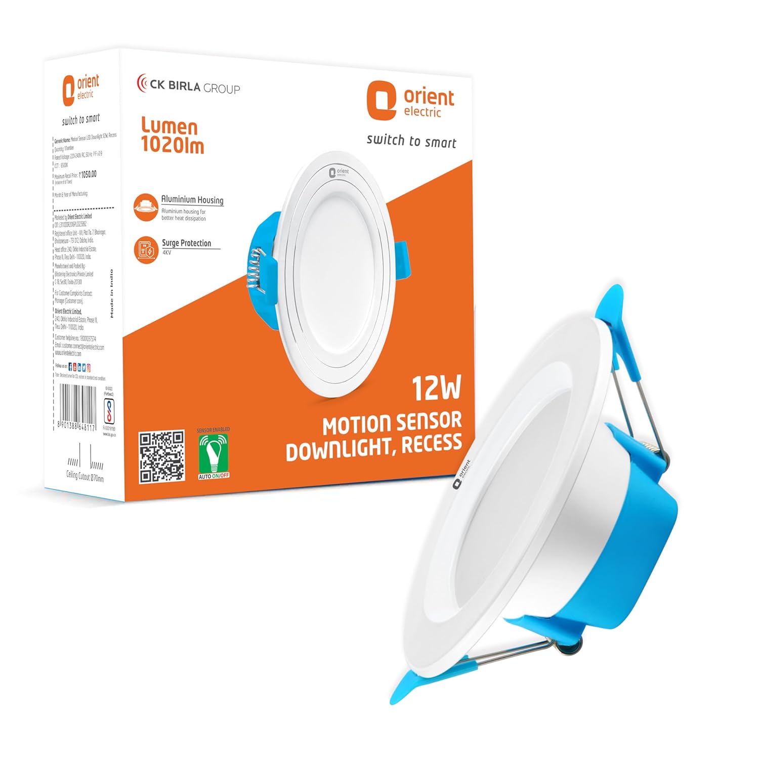 Orient Electric Motion Sensor Downlight - 12W, False Ceiling Required ...