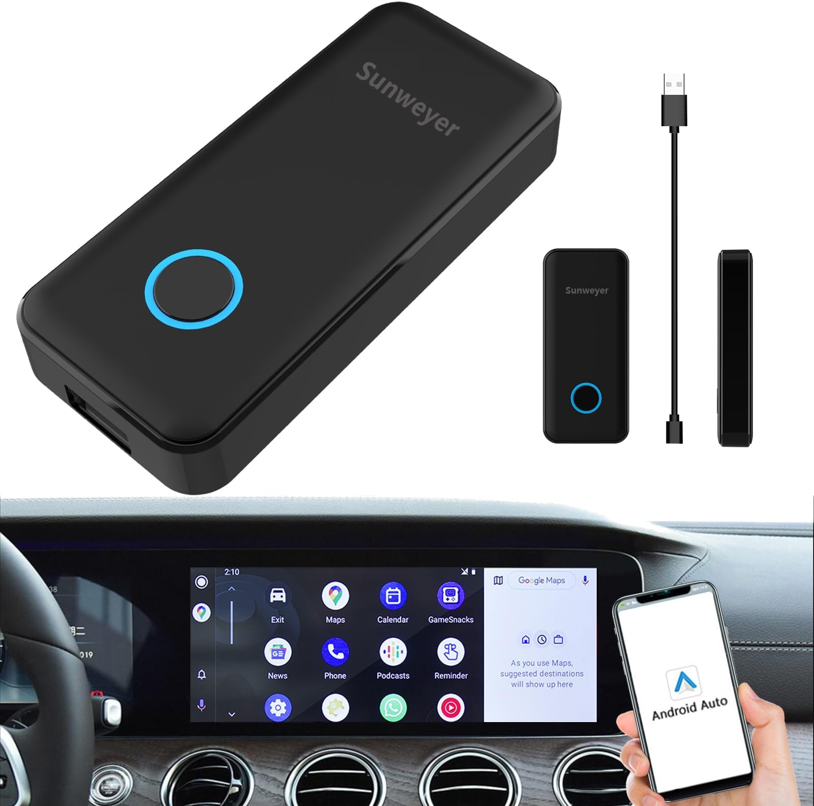 Adaptateur sans Fil Android Auto, 5GHZ Adaptateur Wireless Android Auto ...