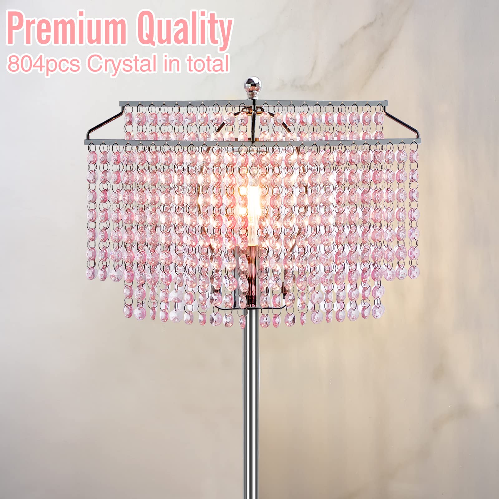 Luvkczc Pink Crystal Floor Lamp, Modern Standing Lamps with Double ...