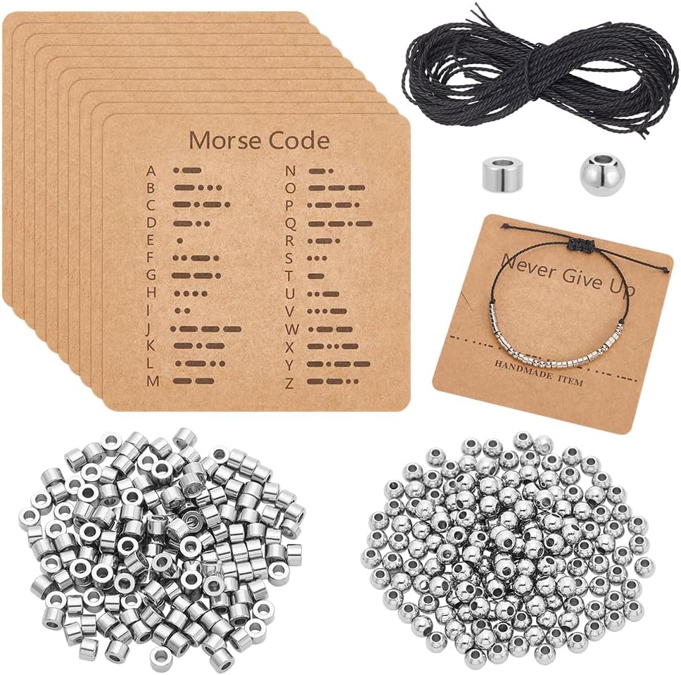 UNICRAFTALE Stainless Steel Morse Code Bracelet Making Kit 200Pcs Round Spacer Beads 200Pcs Long ...
