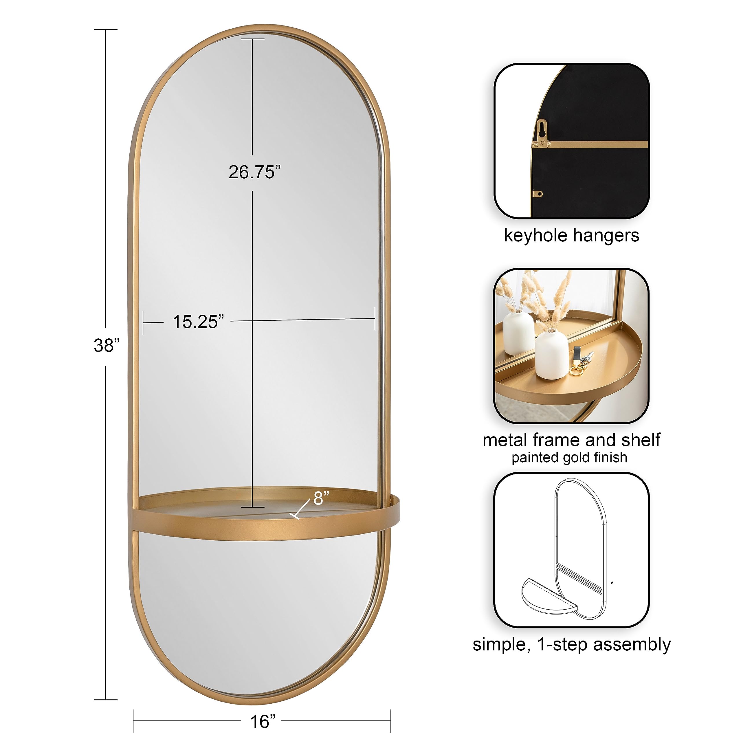 Kate and Laurel Estero Modern Metal Panel Oval Mirror with Rounded ...