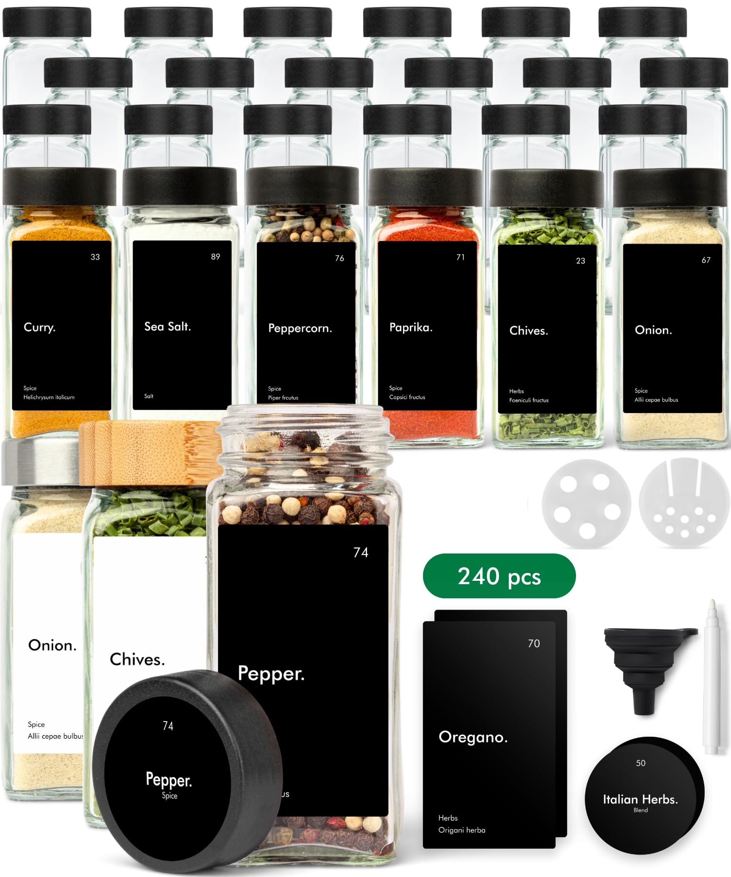 Amazon.com: KIVY Glass Spice jars with Label & Shaker Lids [24x 4oz ...