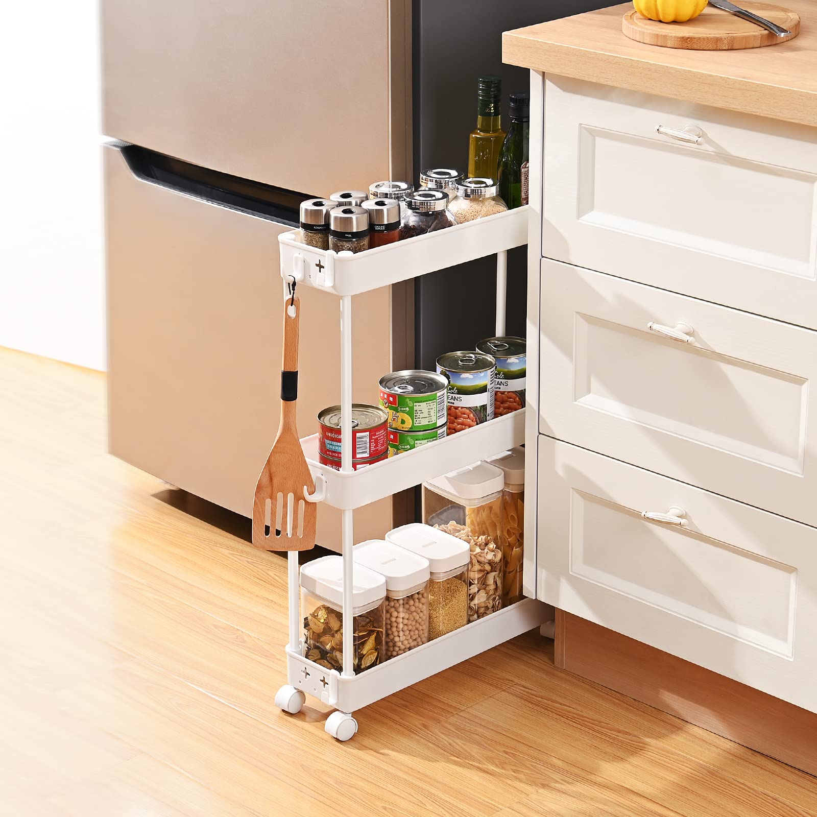 Snapklik.com : 3-Tier Slide Out Storage Cart, Slim Rolling Carts On ...