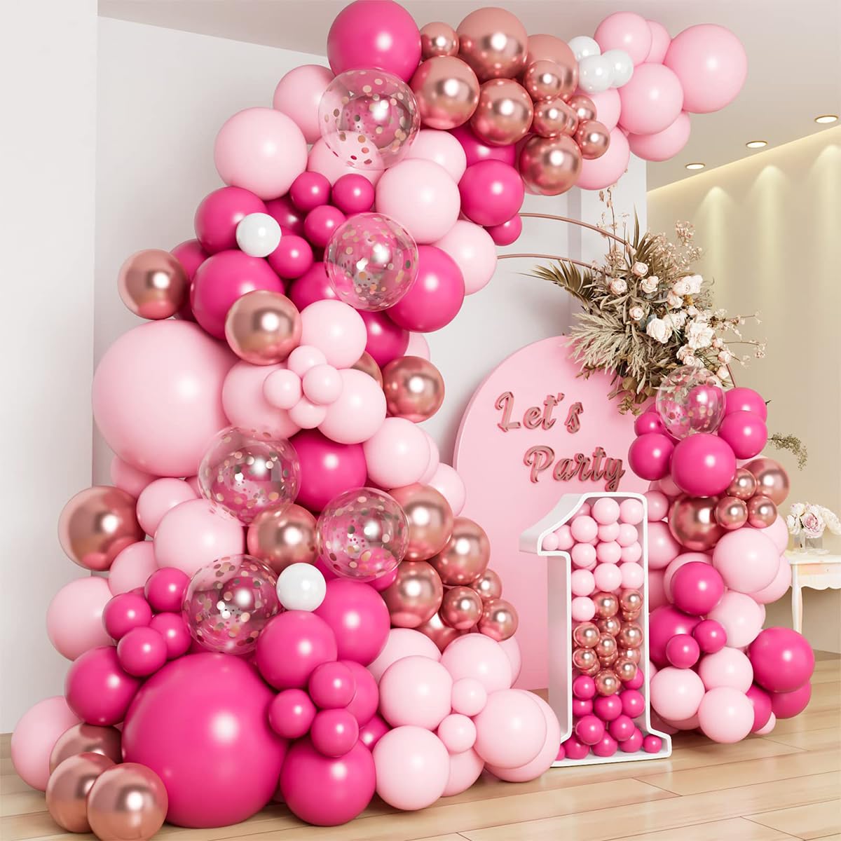 140pcs Pink Balloon Arch Kit Hot Pink Balloons Arch Garland ...