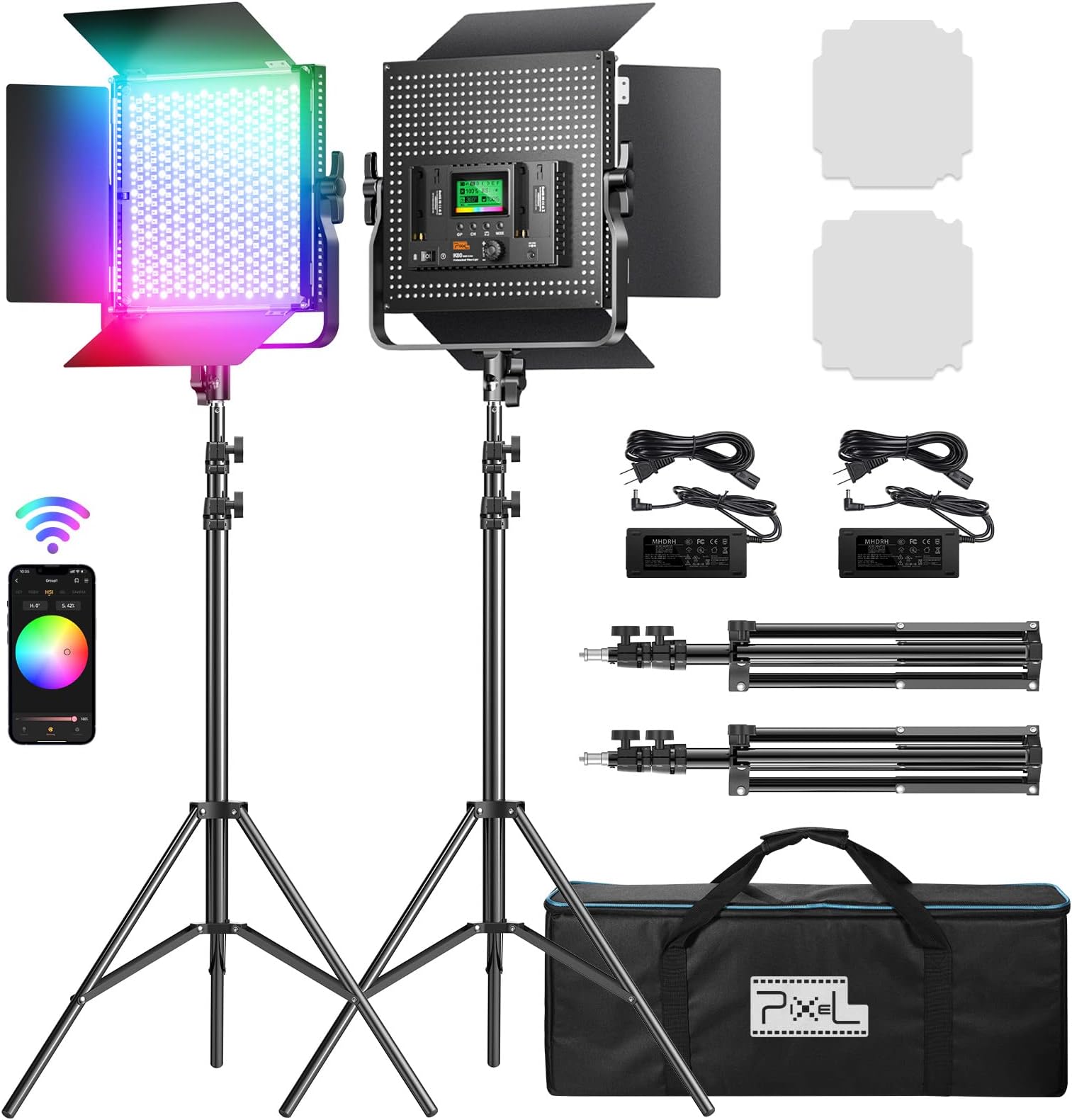 RGB LED Video Light, Pixel 2 Pieces Video Lighting Kit with 552 LED ...