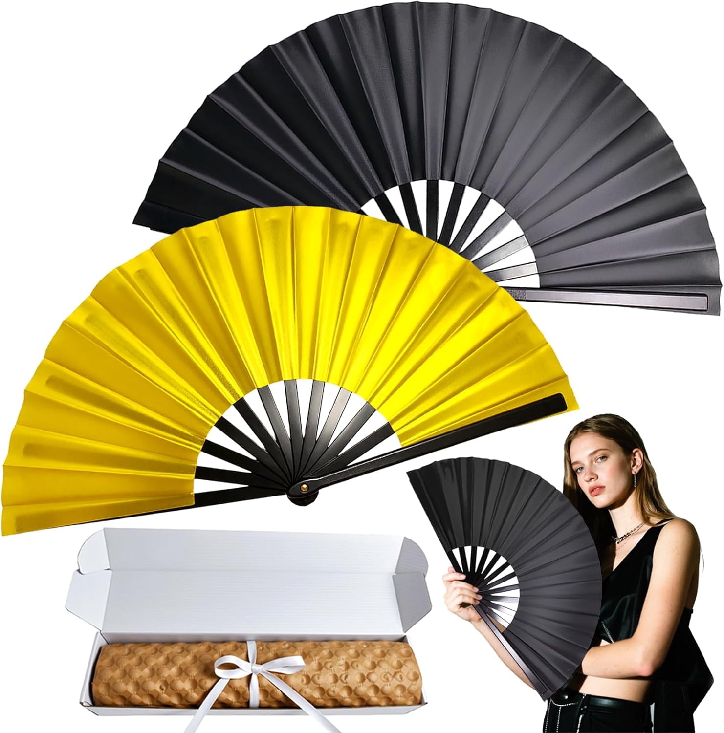 Amazon.com: HEALLIFE 2 Packs Large Folding Fan, popping clacking fans ...