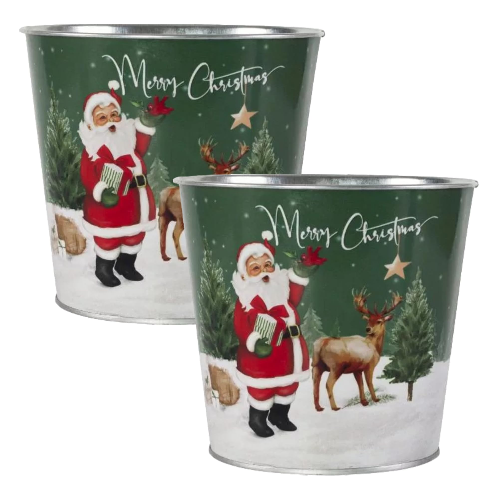Fyne-Finds Set of 2 Metal Merry Christmas Plant Pot Santa Reindeer ...