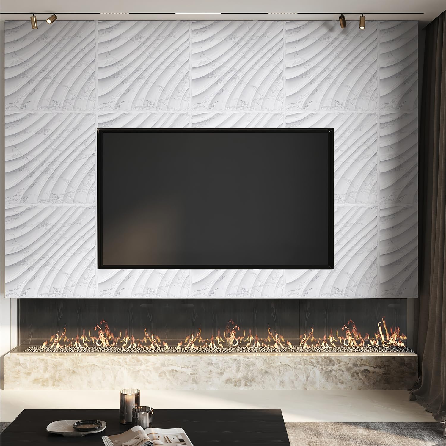 Snapklik.com : 3D Wall Panels Peel And Stick, Glossy White Wave Wall ...