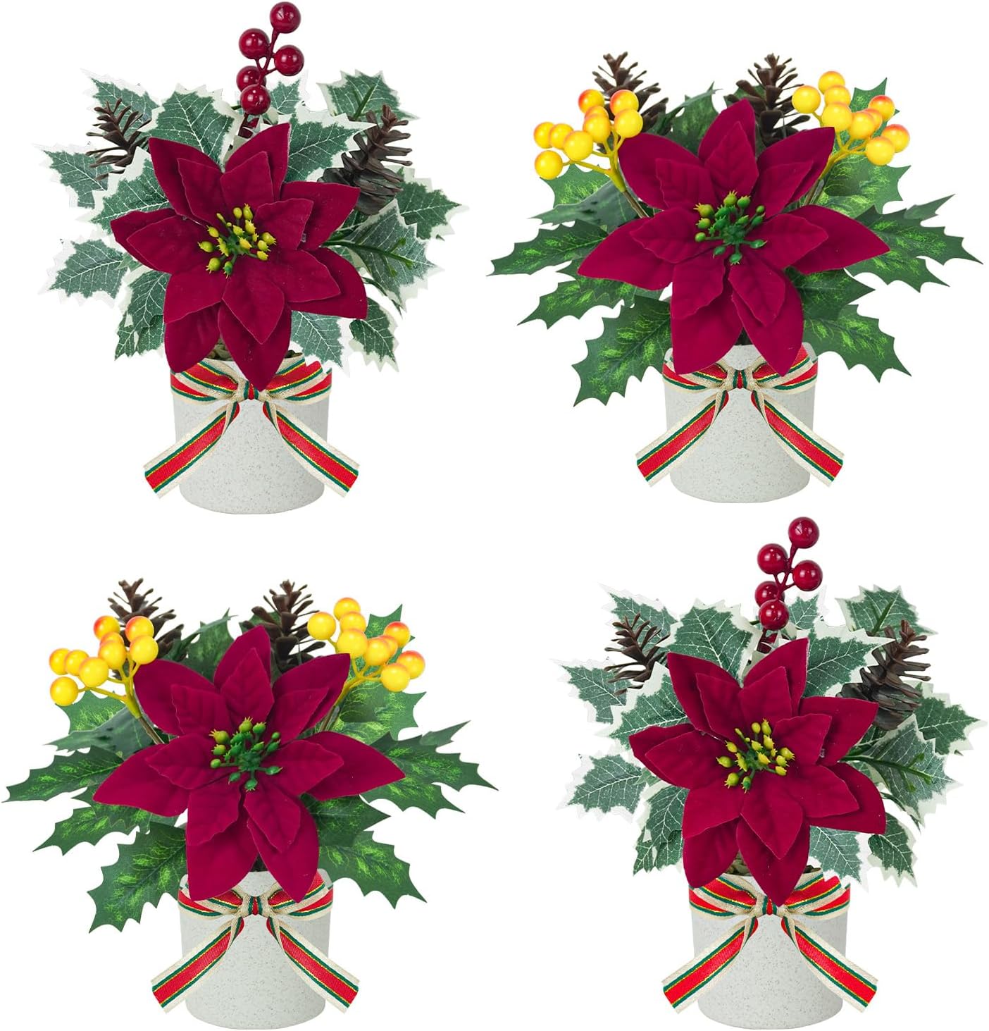 Amazon.com: Prashent 4 Pcs Christmas Potted Plants Artificial Small ...