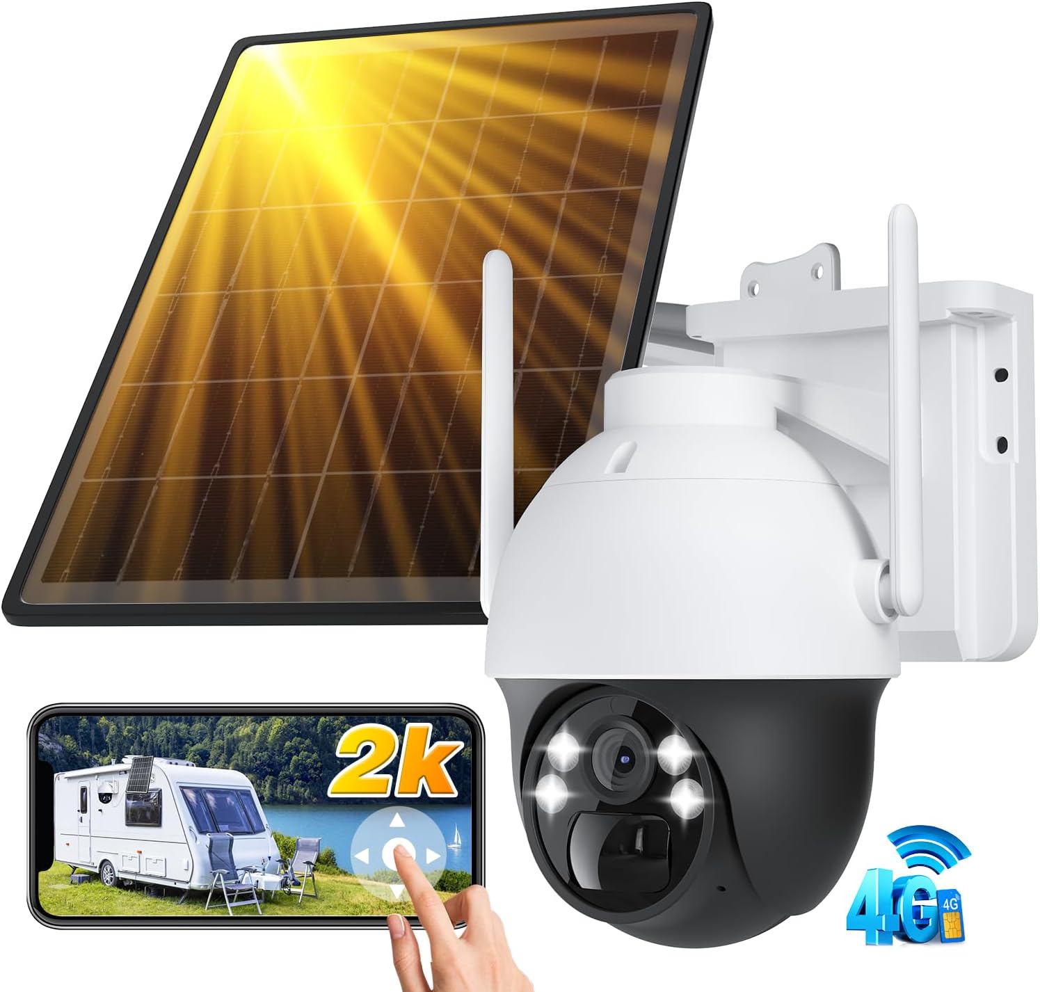 4G LTE Security Camera Outdoor Wireless No WiFi, 360°PTZ Battery ...