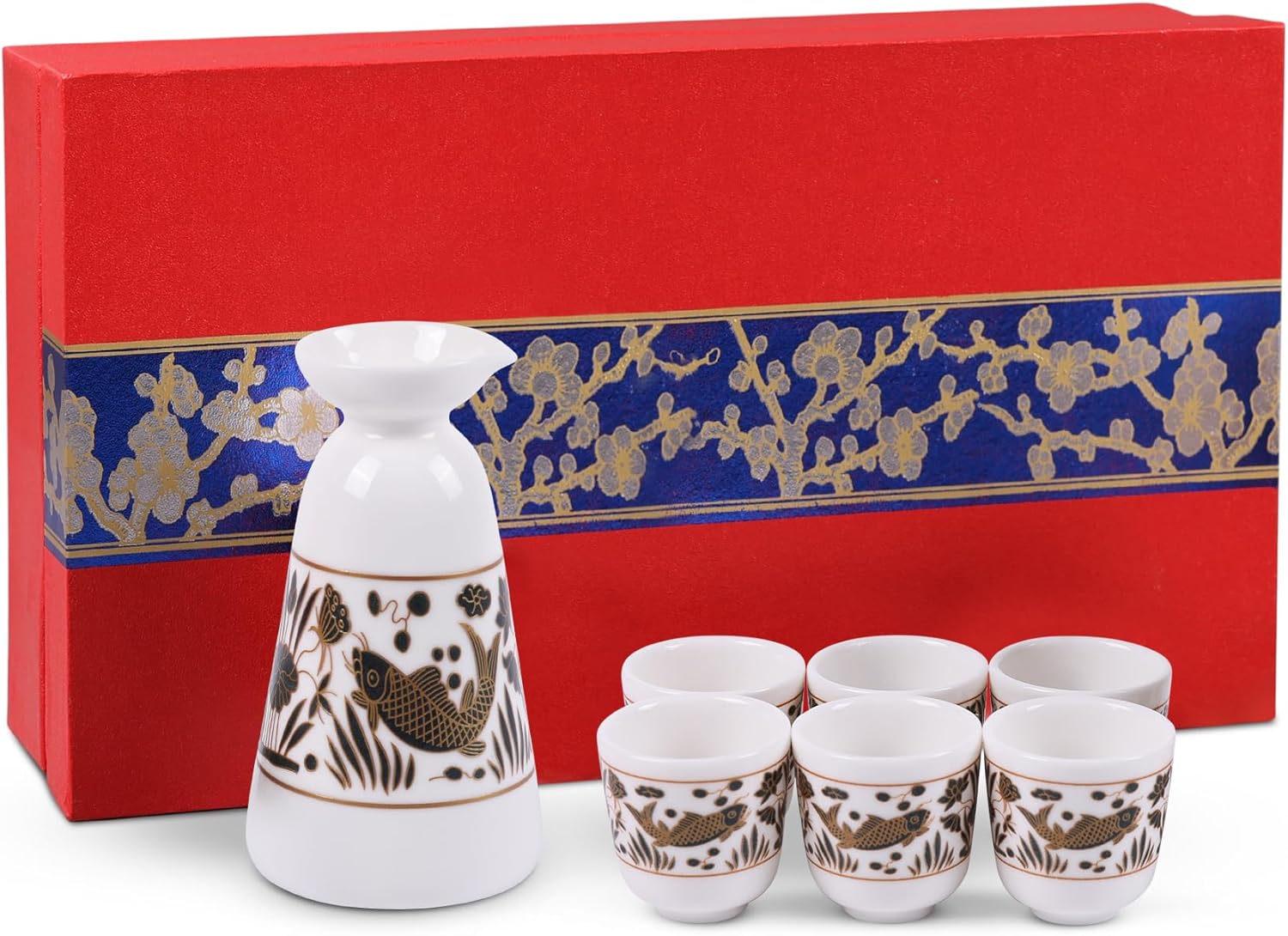 Amazon.com | Japanese Traditional Sake Set-White Porcelain Sake Serving Set-1 Bottle & 6 Cups in ...
