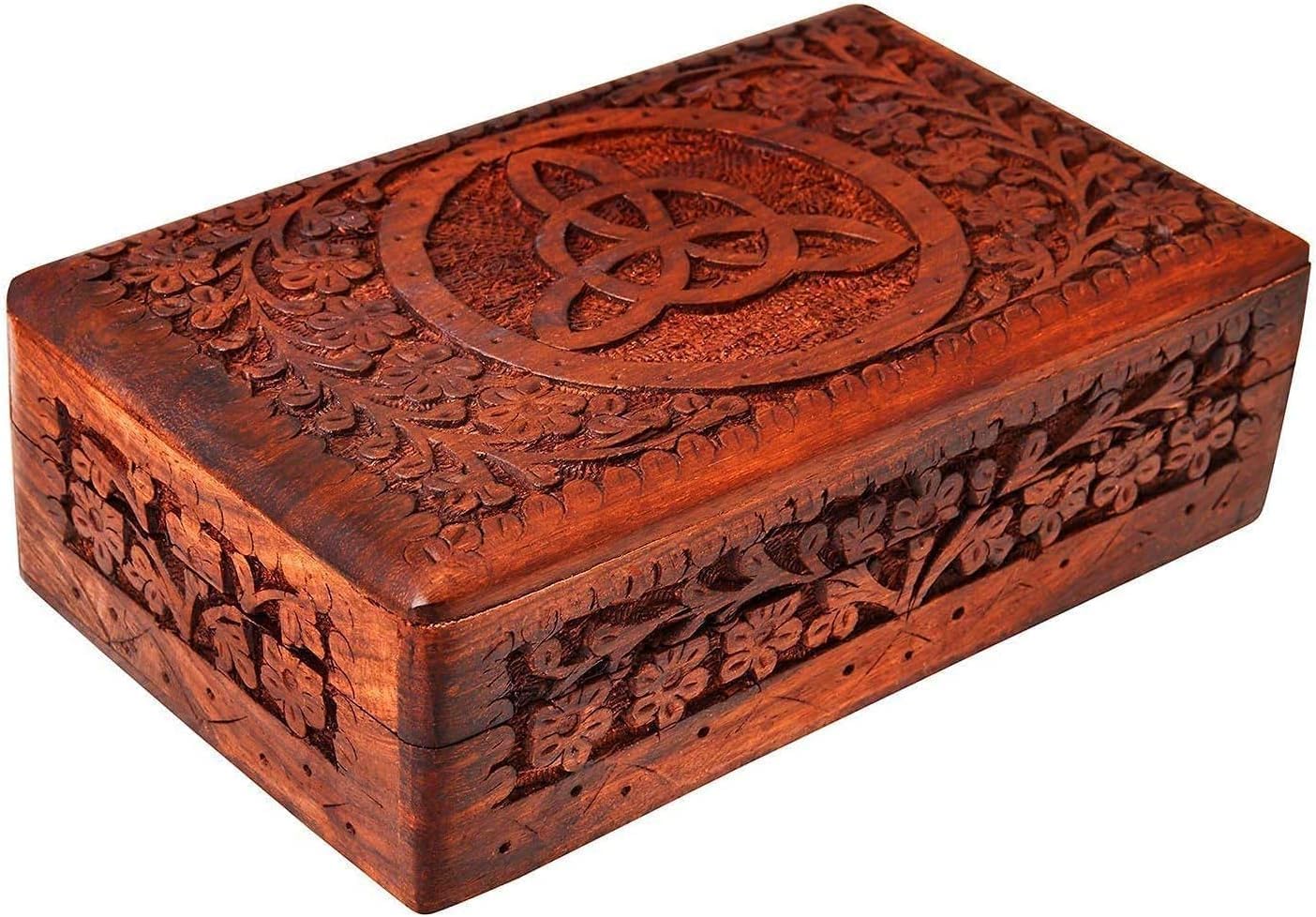 Amazon.com: Handcarved Wooden Decorative Treasure Chest Box 8 x 5 Inch ...