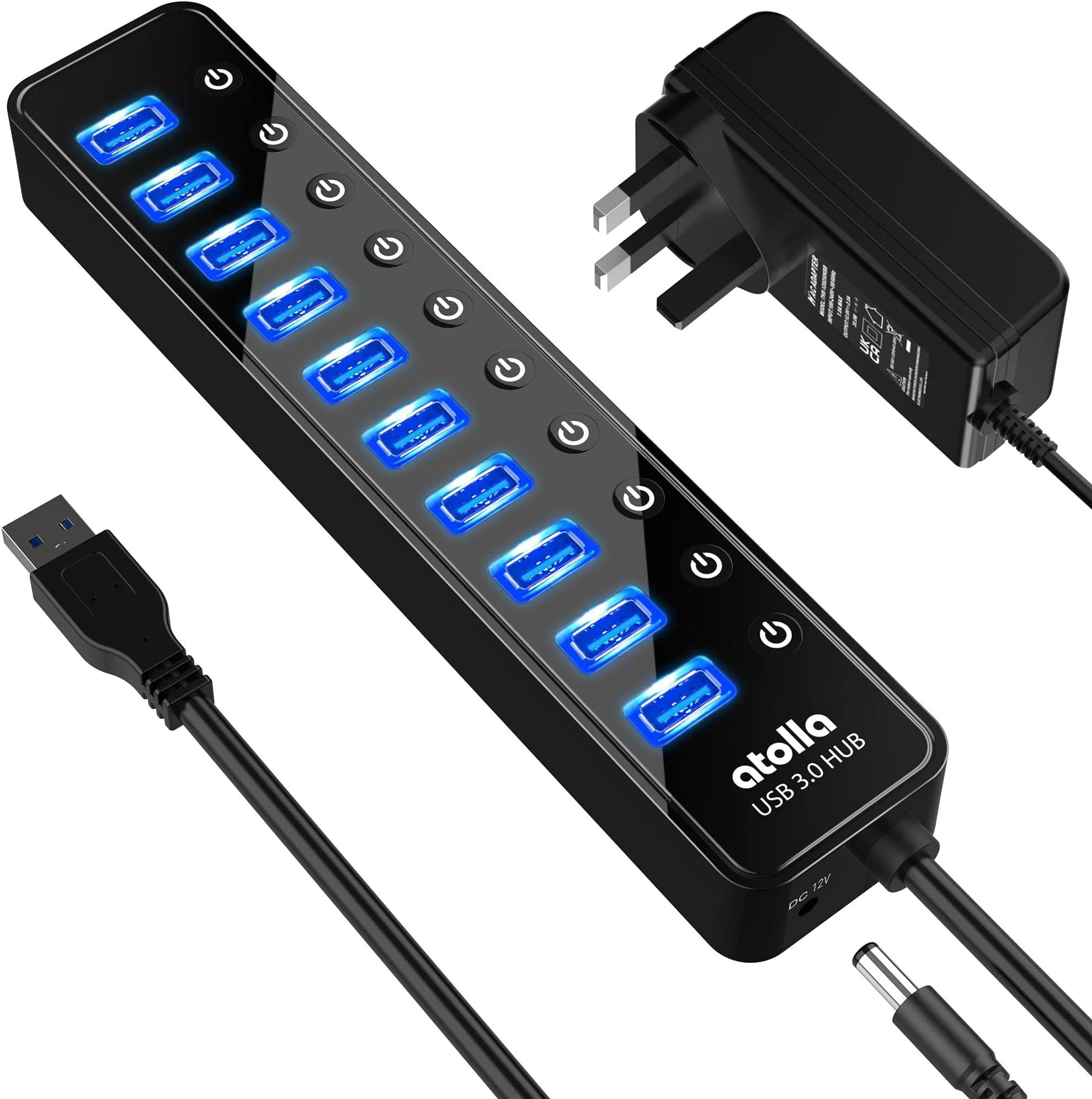 Powered USB 3.1 Hub RSHTECH 10-port USB 3.1/3.2 Gen 2 Hub (10Gbps ...