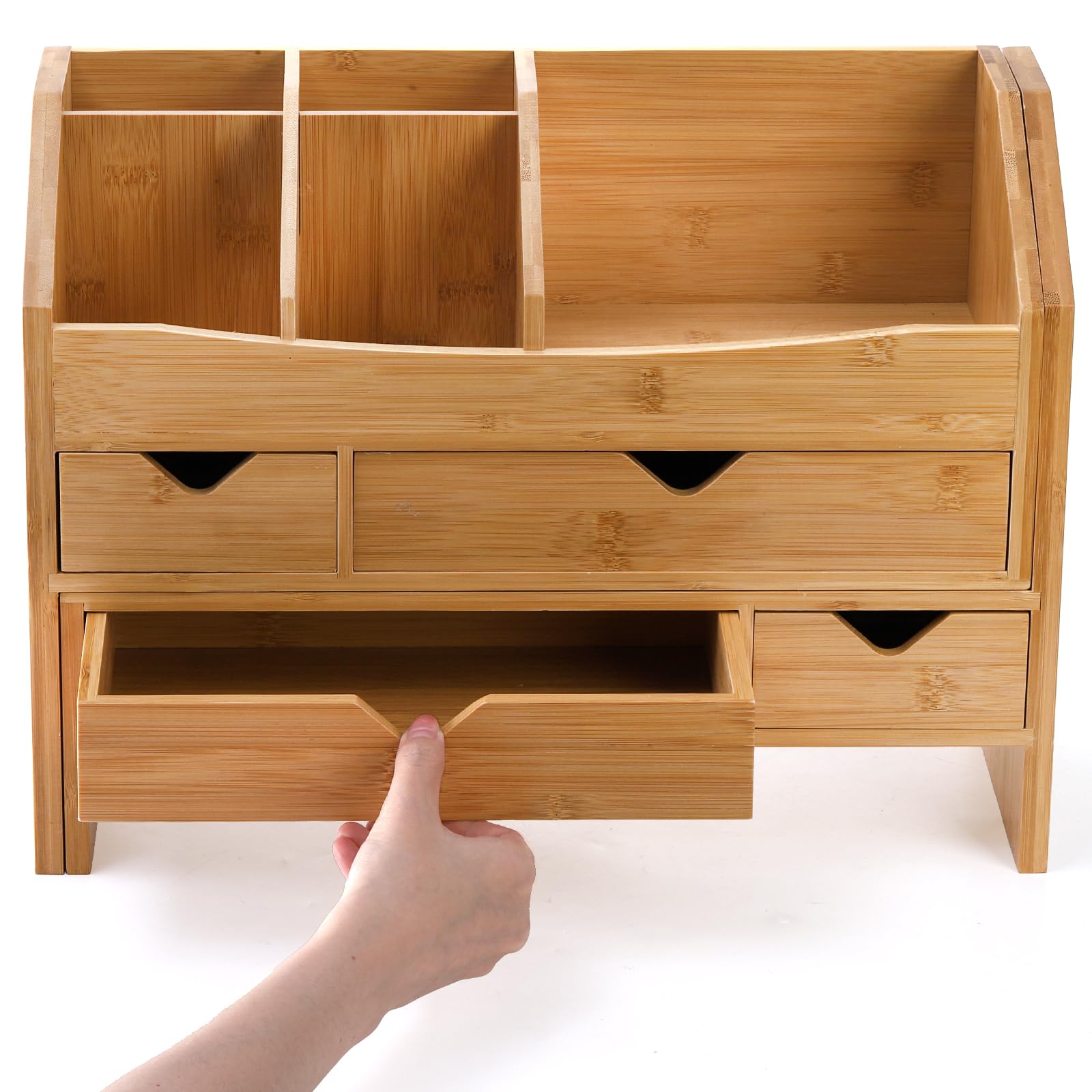 Lawei Bamboo Desk Organizer with Adjustable File Holder, Mini Desk ...