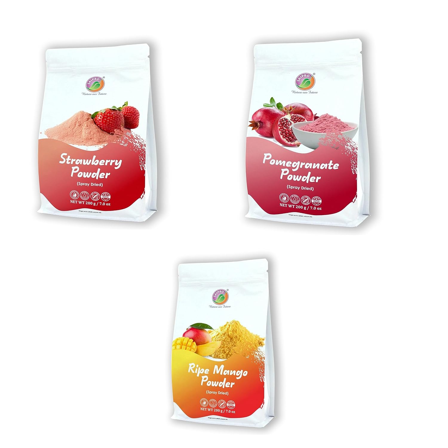 Saipro Strawberry Powder, Ripe Mango & Pomogrenate Powder Combo of 3 ...