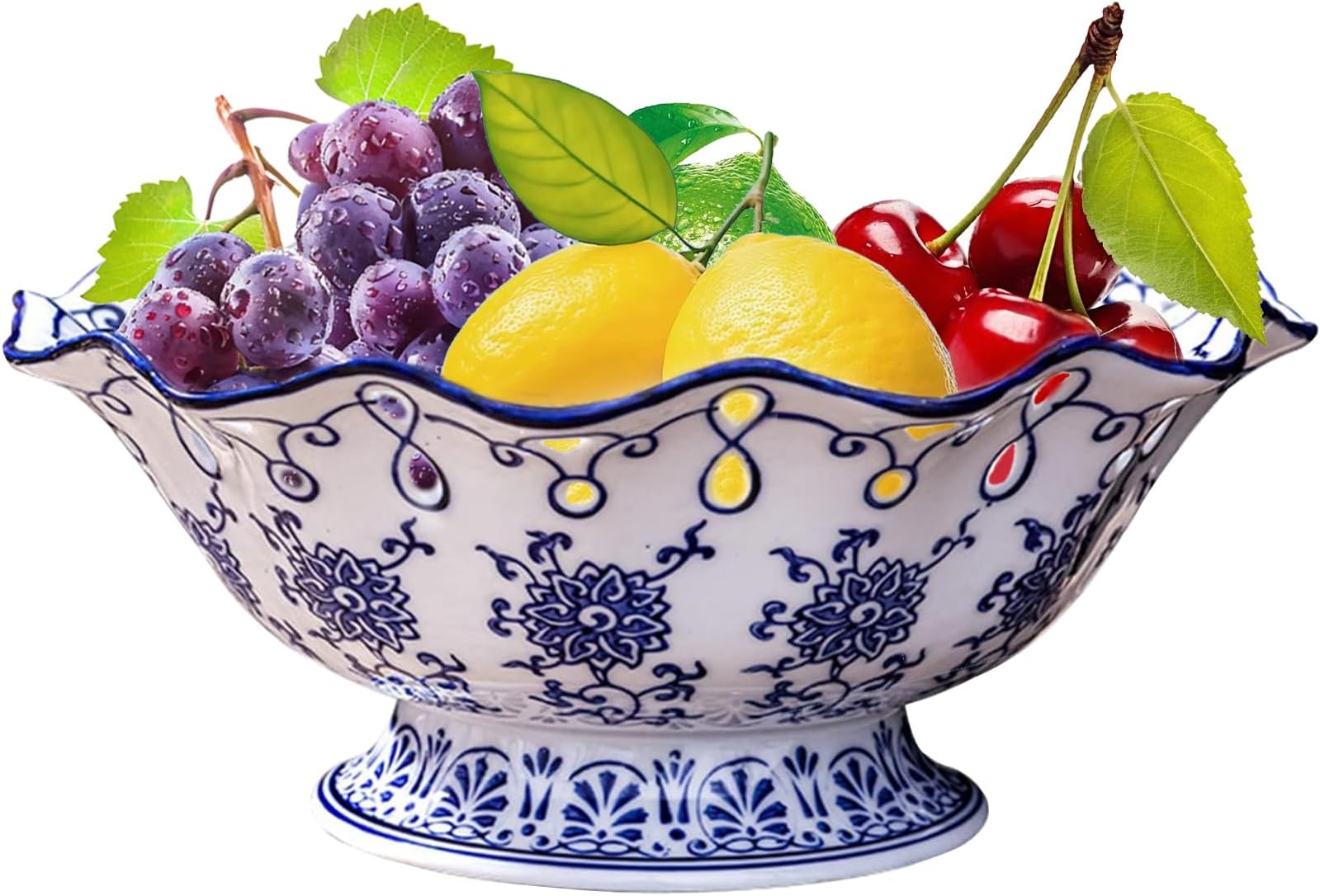 Amazon.com: Generic Blue and White Porcelain, Decorative Fruit Bowl ...