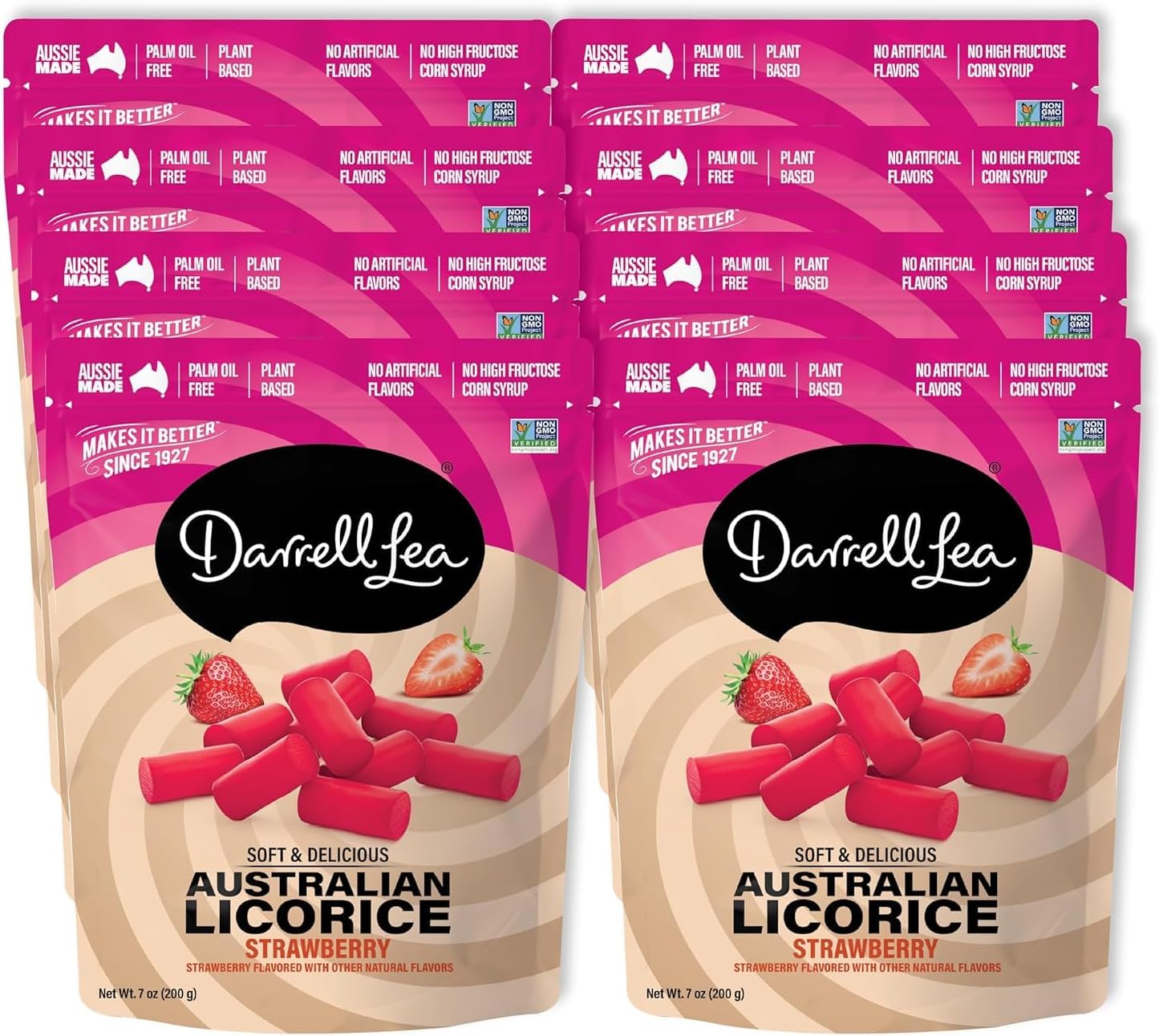 Darrell Lea Red Strawberry Soft Eating Liquorice, 7-Ounce Bags (Pack of ...