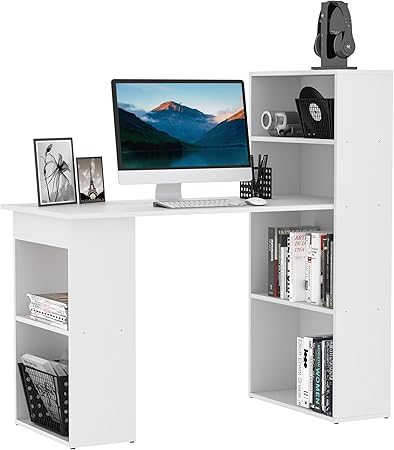 HOMCOM 120cm Modern Computer Desk Bookshelf Study Table Workstation PC ...