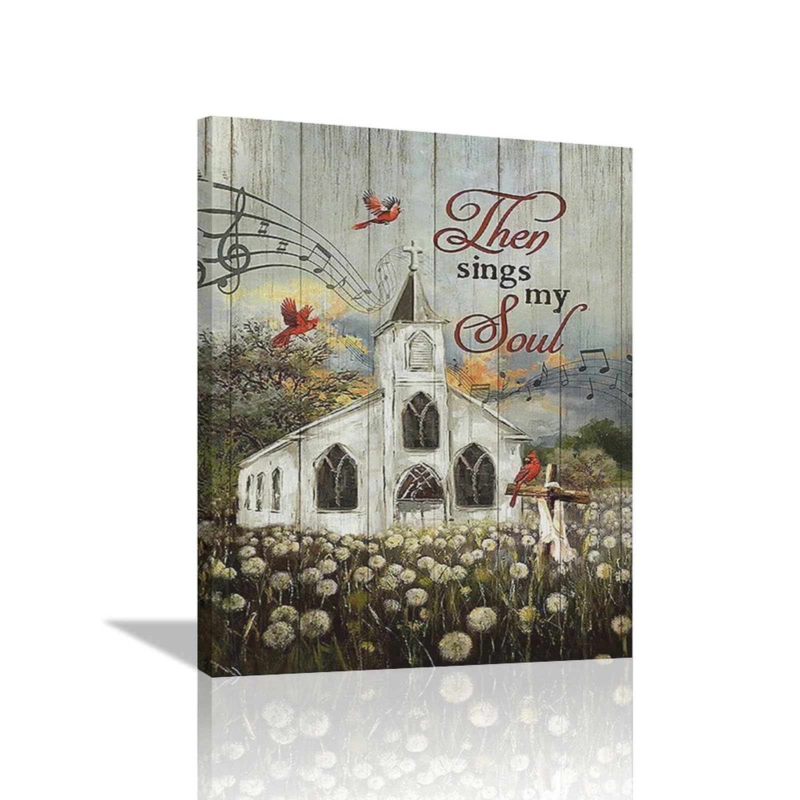 Amazon.com: Country Old Church Pictures Wall Art Christian Farmhouse ...