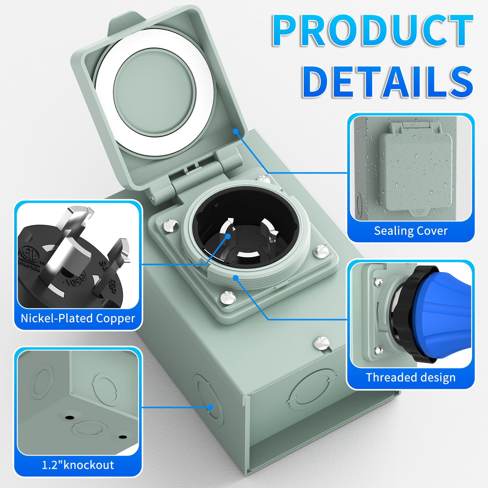 Snapklik.com : 50 Amp Power Inlet Box And 15FT Generator Cord, 125V ...