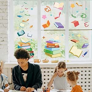 PLIGREAT 2 Sheets Watercolor Flying Book Window Clings Cute Pencil ...