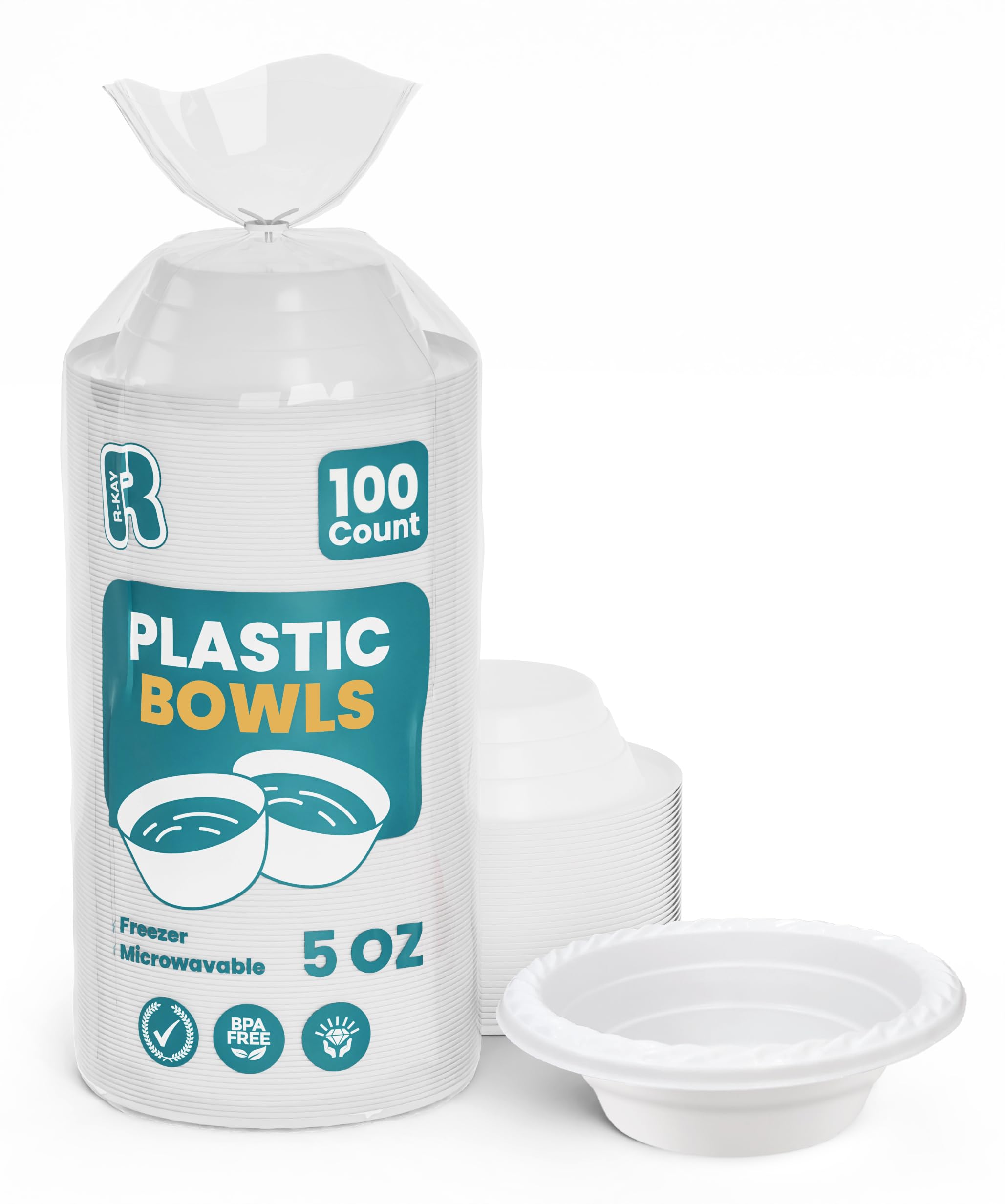 Amazon.com: R-kay Plastic Bowls - 100 Count Microwavable Disposable ...