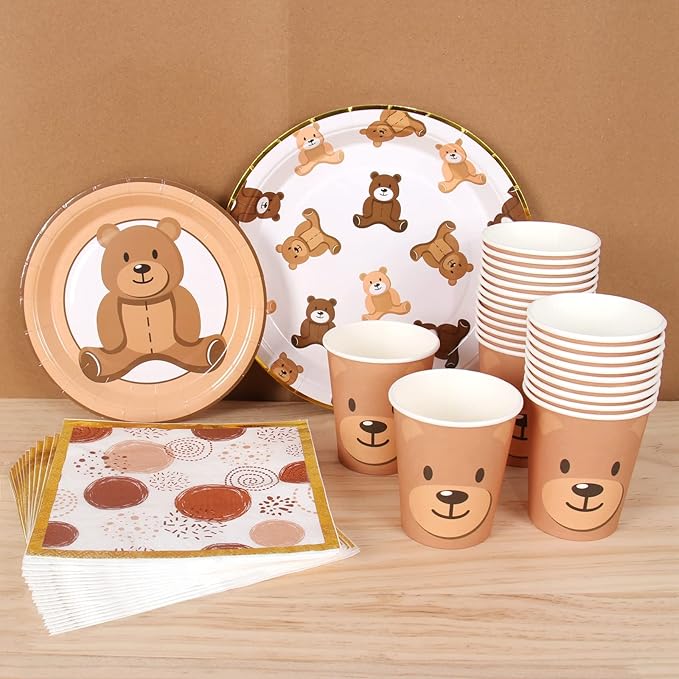 Amazon.com: Brown Teddy Bear Baby Shower Plates - Teddy Bear Paper ...