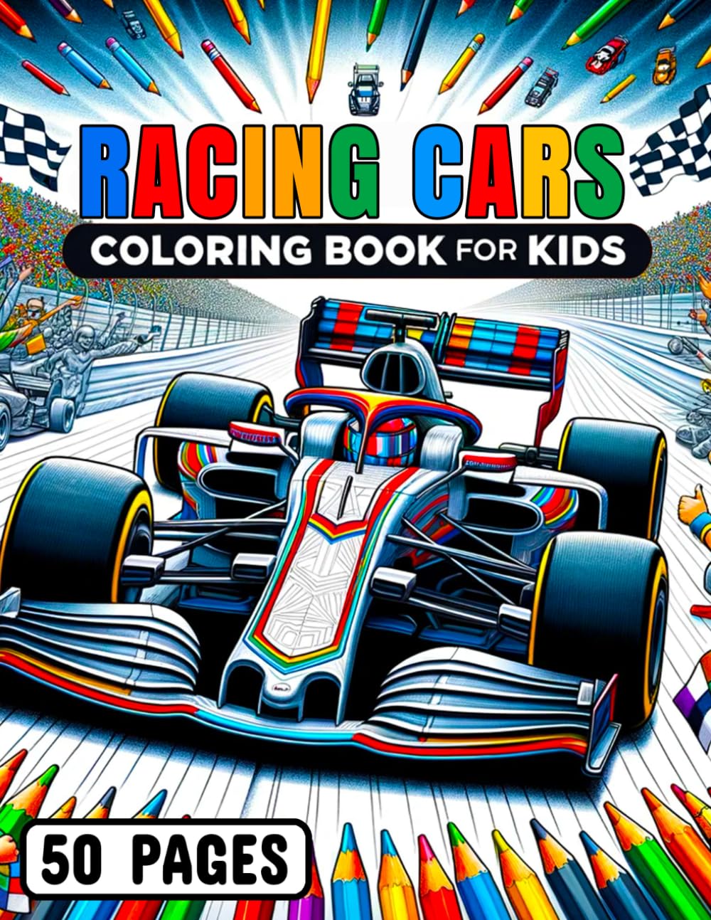 Racing Cars Coloring Book For Kids 50 Pages: Auto Racing, Sports Car ...