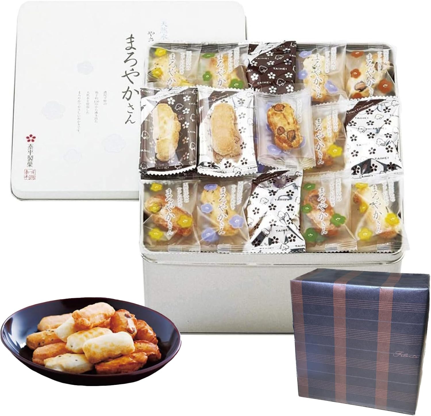 Amazon.co.jp: 泰平製菓 天然水 おかき まろやかさん 30 TM-30NN ラッピング済 せんべい あられ 詰め合わせ 煎餅 個包装 285g FELVITA オリジナル包装紙 ...