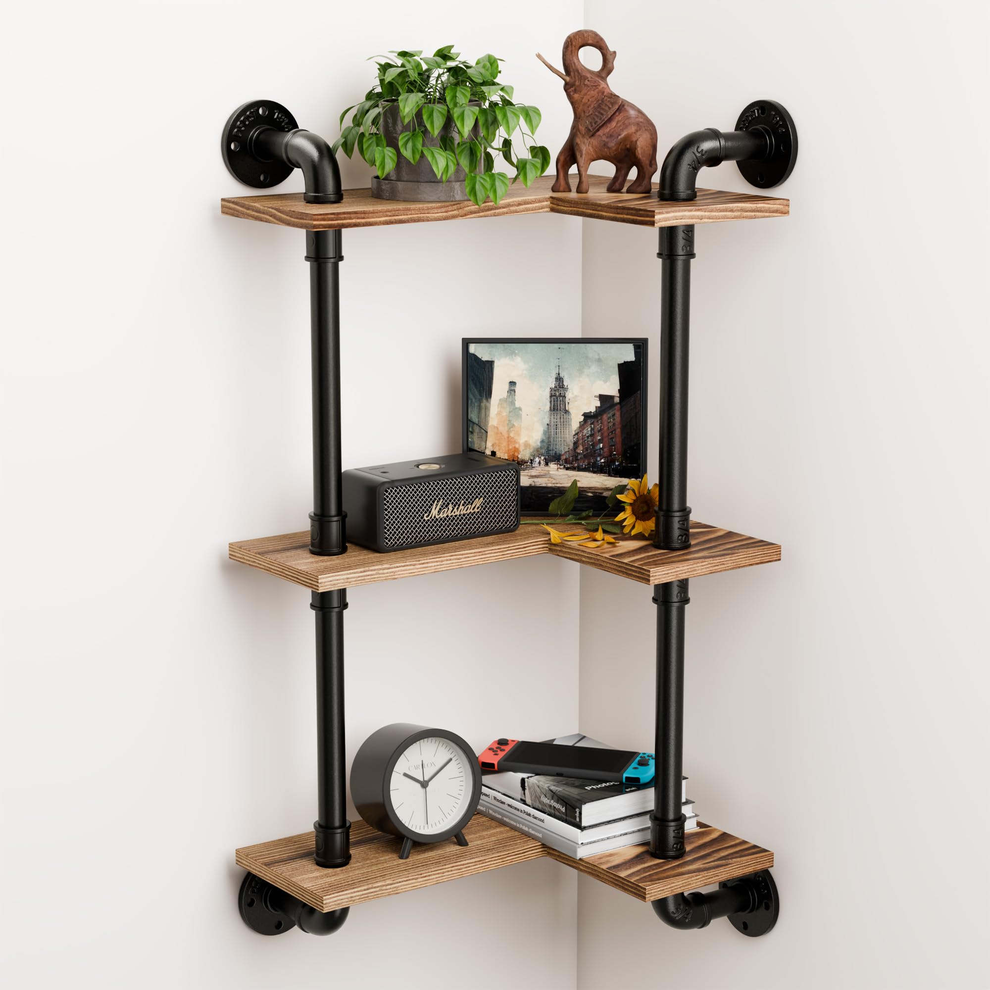 Amazon.com: MVPSONAG Industrial Pipe Shelving Pine Wood Floating ...