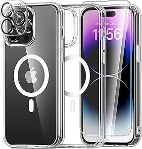 CELULARTE Kit 3 en 1 Compatible con iPhone, Funda Transparente Antiamarilla Compatible con ...