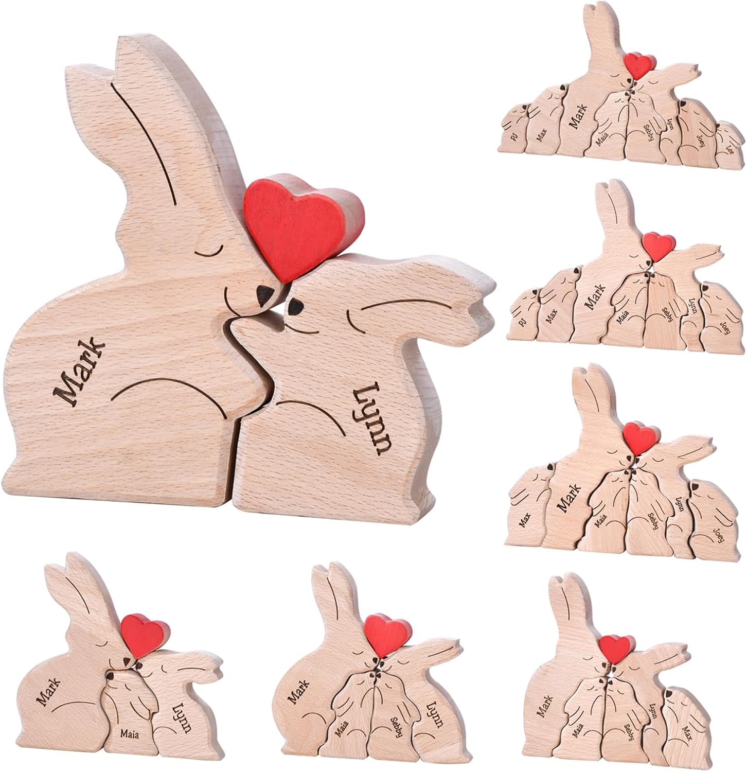 Personalized Wooden Rabbit Puzzle with 2-8 Names Custom Family Name ...